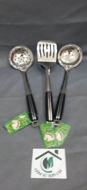 Vá múc canh, muôi múc canh, sạn inox cán nhựa đen dài 30cm(có 3 lựa ...