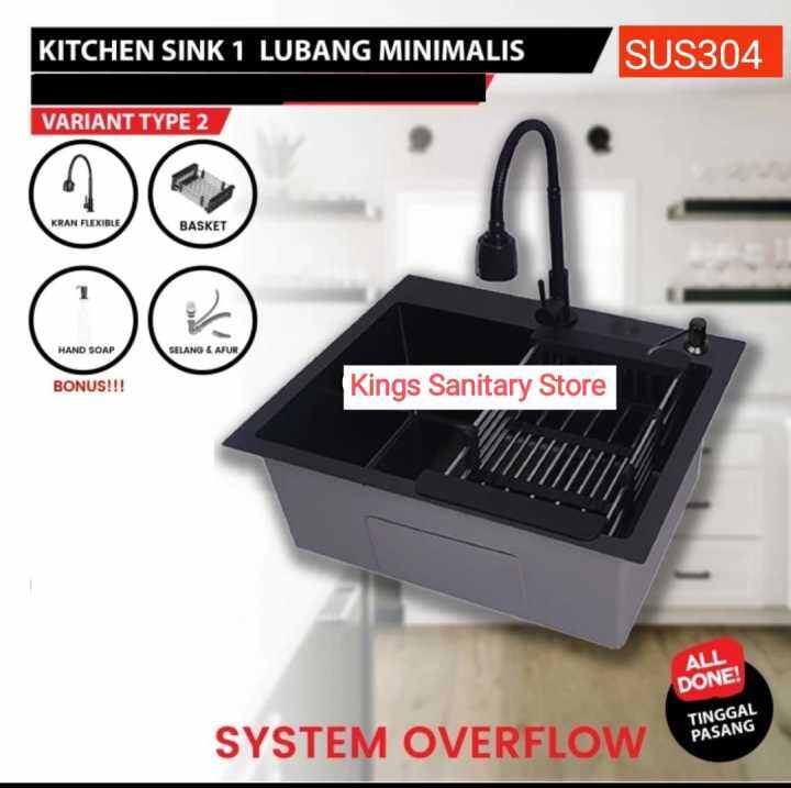 Paket kitchen sink hitam 5243 minimalis modern + Kran fleksibel / Bak ...
