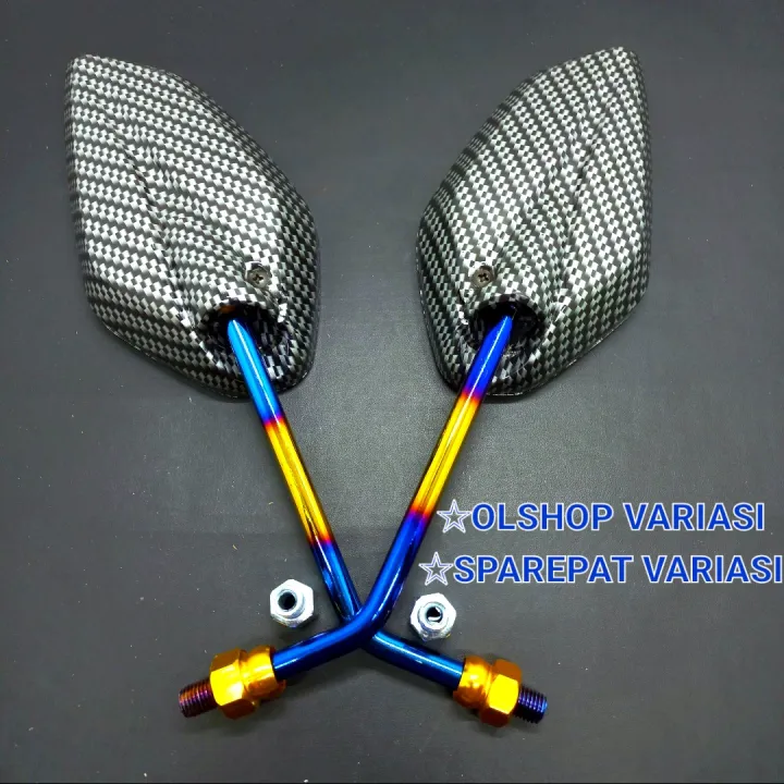 kaca spion motor variasi carbon twotone tangkai panjang untuk motor ...