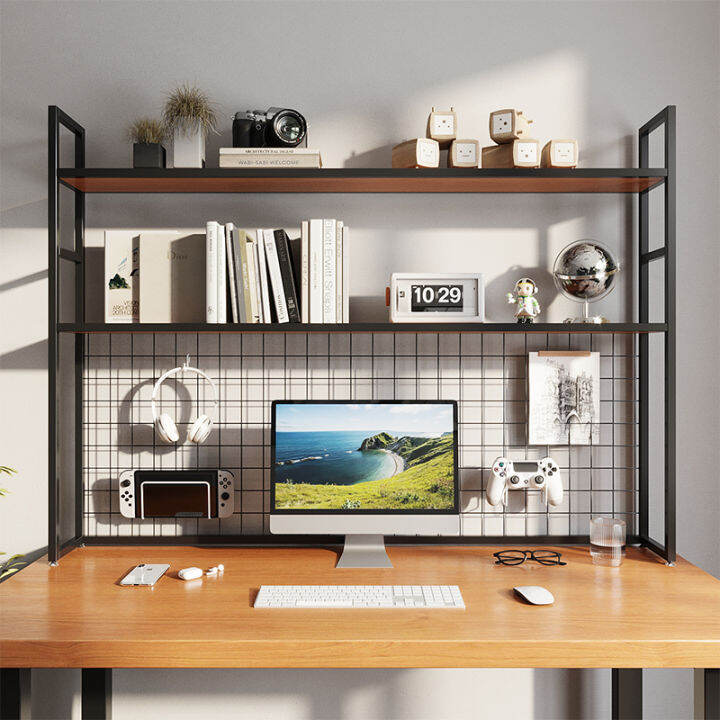 Solid Wood Bookshelf Desktop Bookcase Computer Desk Household Storage ...