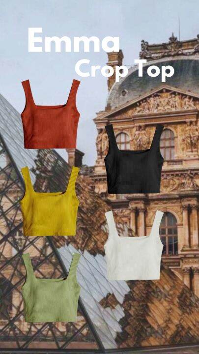 Emma Crop Top เสื้อกล้ามสั้น คอยู มีซัพฟองน้ำ 2in1 มีบราในตัว | Lazada ...
