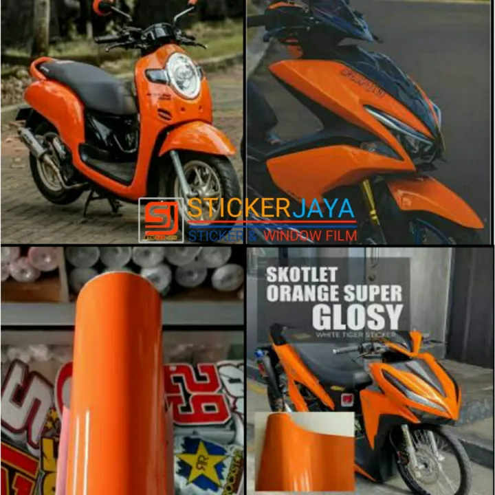 Stiker skotlet orange glosi / doff untuk body motor dan mobil stiker ...