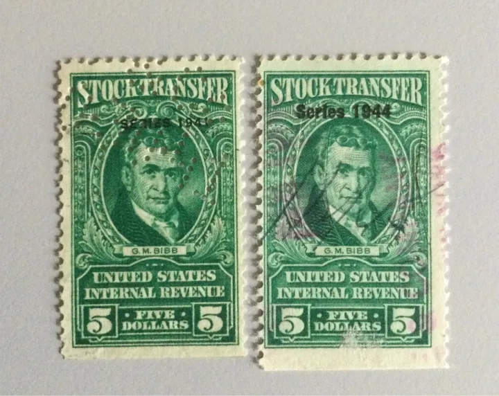 1940’s USA Stock Transfer Stamps. Two $5. Series 1941 & 1944 ...