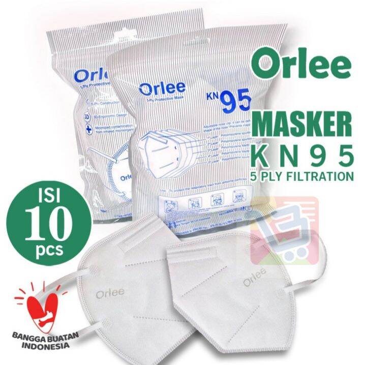 Masker Orlee KN95 5ply earloop cantolan telinga warna hitam dan putih ...