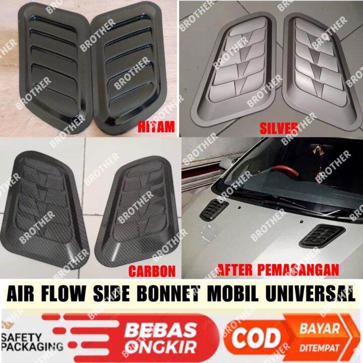 Air Scoop Intake Flow Turbo Side Bonnet Silver Hitam Carbon Mobil ...
