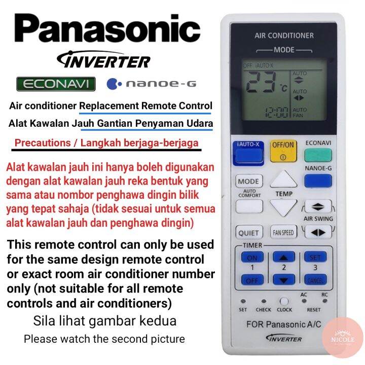 Panasonic Inverter Air Cond Air Conditioner Replacement Remote Control ...