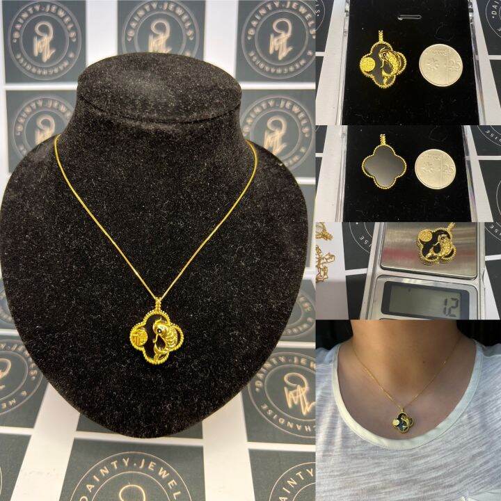 PAWNABLE LUCKY 20MM BLACK ONYX COI VCA PENDANT 18k SAUDI GOLD | Lazada PH
