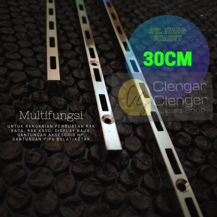 30cm Rel tiang braket untuk rangkaian rak kaca rak kayu tiang penyangga ...