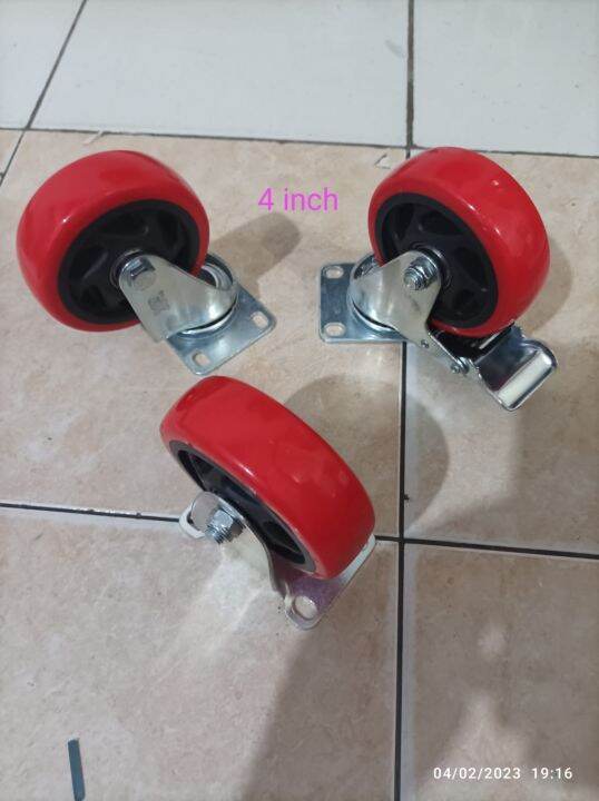 RODA PU MERAH UKURAN 4 INCH VARIASI TIPE / RODA TROLI DAN KASTOR 4 ...