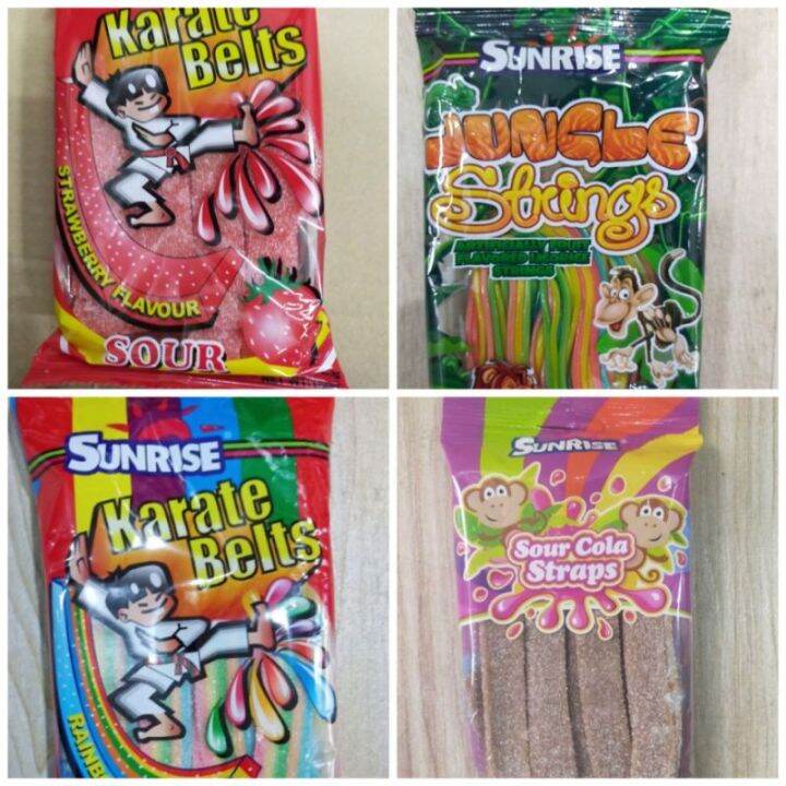 karate belt chewy candy cola flavor , jungle string , rainbow color ...