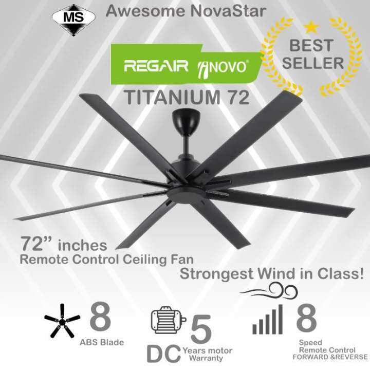 Regair Inovo Titanium 72“ DC motor Ceiling Fan with Remote Control ...