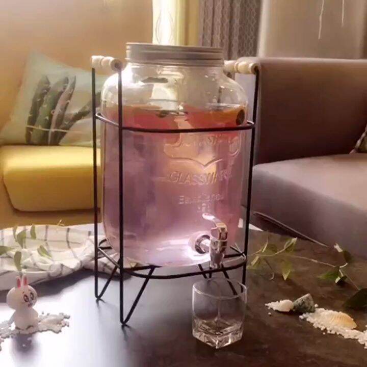 5L glass jar juice beverage dispenser with stand and faucet fruit ...