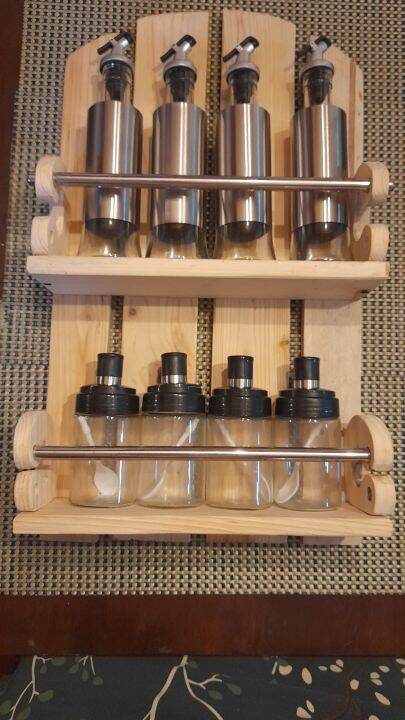 Wooden Rack with condiments and spices bottles package 1 | Lazada PH