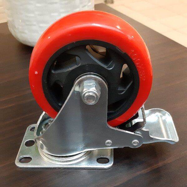 roda pu 5 inch hidup rem / roda troli / roda lori | Lazada Indonesia