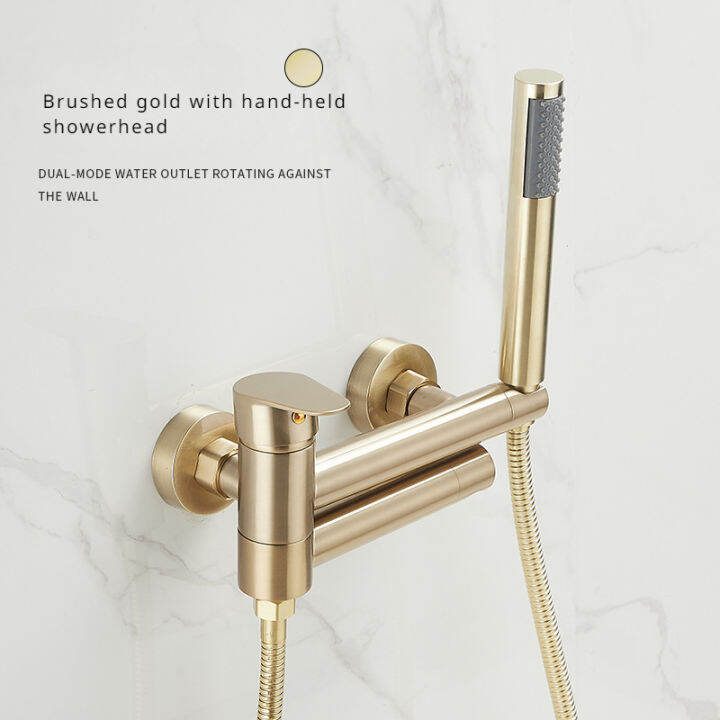 ก๊อกอ่างอาบน้ำติดผนังทองเหลืองพับได้ชุดฝักบัวร้อนและเย็นผสมน้ำสวิทช์ ...