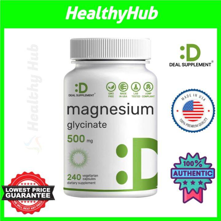Magnesium Glycinate 500mg, Deal Supplement Chelated Magnesium Glycinate, 240 Veggie Capsules ...