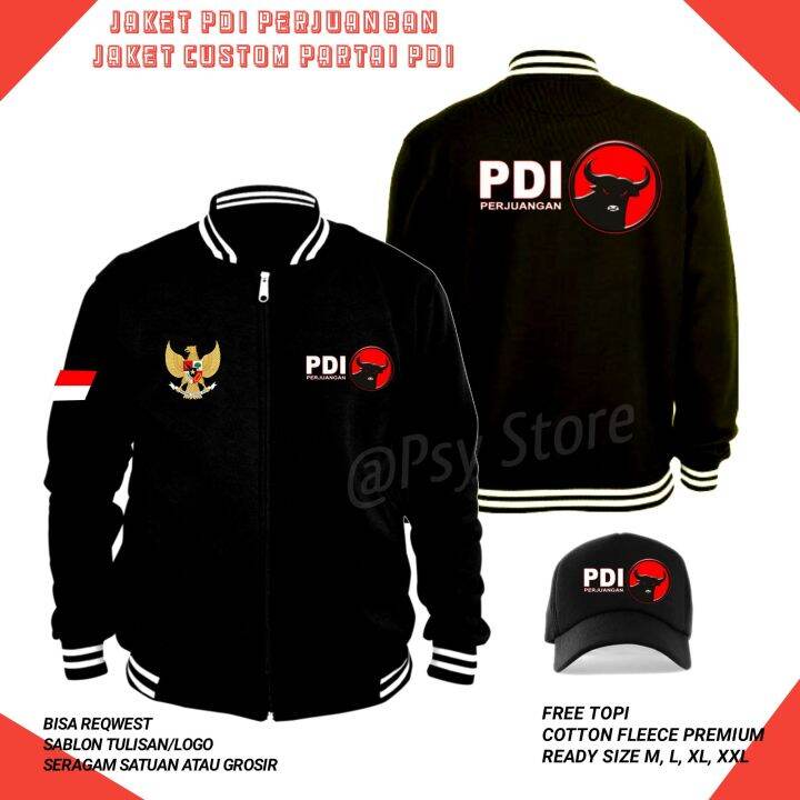 JAKET VARSITY (BASEBAL) LOGO PDI PERJUANGAN-JAKET PARTAI PDI+BONUS TOPI ...