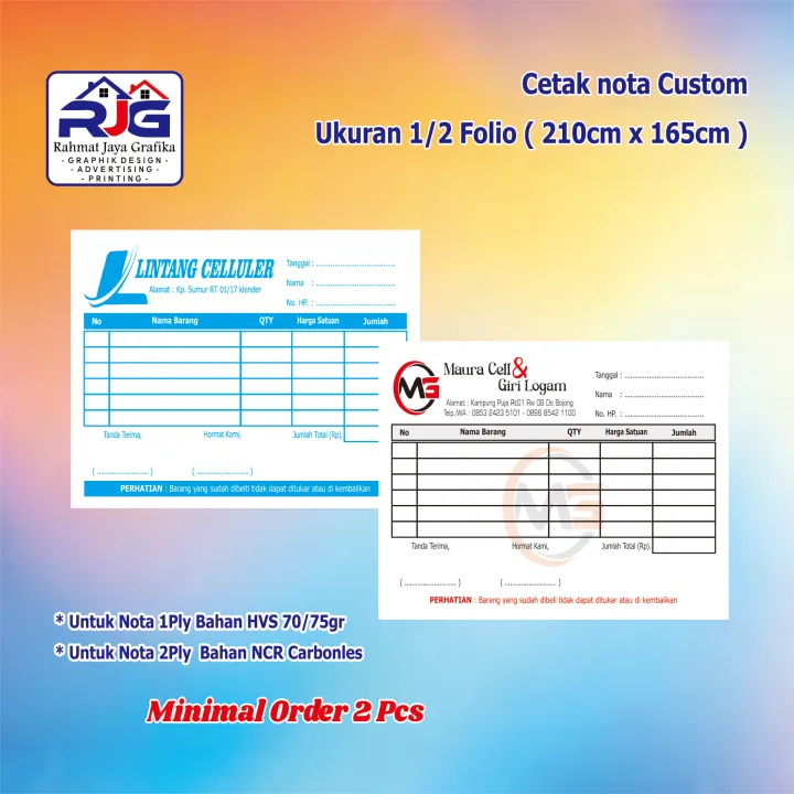 Cetak Nota, Ukuran 1/2 Folio 2Ply 1Ply, Cetak Nota Custom, Cetak Nota ...