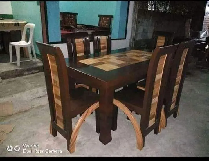 wooden dining set,with parket design,6seaters | Lazada PH