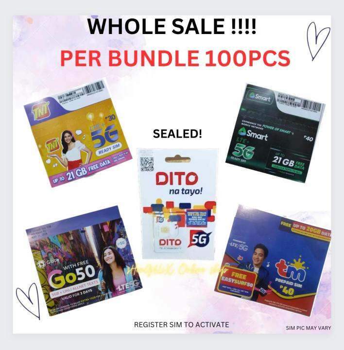 5G PREPAID SIM CARD 100PCS DITO/TNT/SMART/GLOBE/TM | Lazada PH