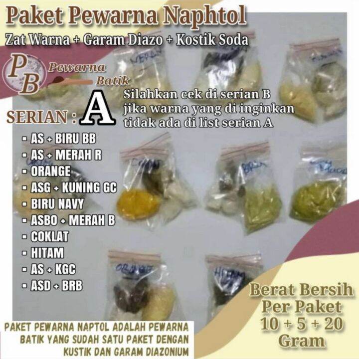 PAKET PEWARNA NAPTHOL PEWARNA SINTETIS PEWARNA BATIK PEWARNA TIEDYE ...
