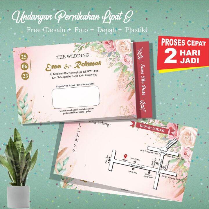 (50 Pcs) Undangan Pernikahan lipat proses cepat tanpa PO free desain ...