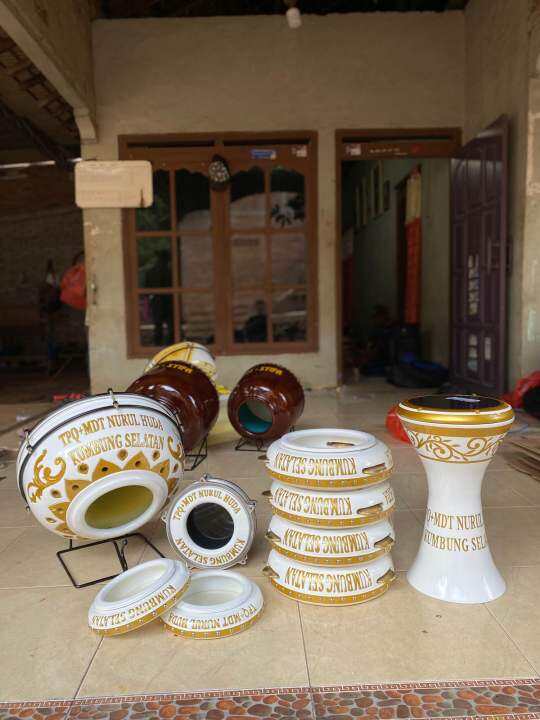 Alat Musik Hadroh Rebana Jepara Motif Ukir Putih (Free Custom Nama ...