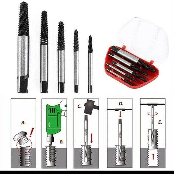 Screw Extractor Set 5 Pcs Hand Tap Balik Atau Alat Untuk Melepas Baut ...