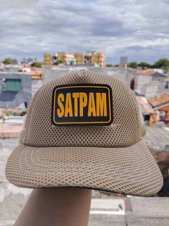 topi satpam cream logo karet velcro | Lazada Indonesia
