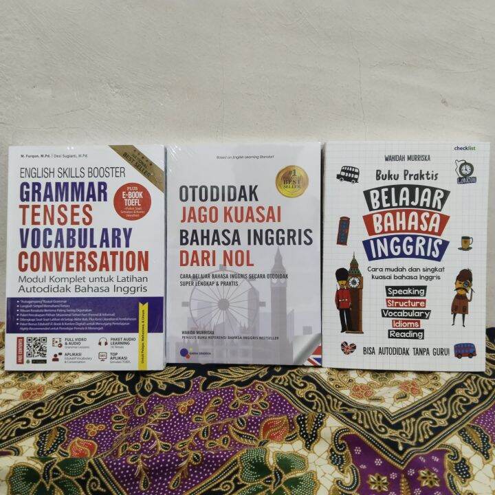 1 Paket 3 Buku, English Skills Grammar Tenses Vocabulary Conversation, Otodidak jago kuasai ...