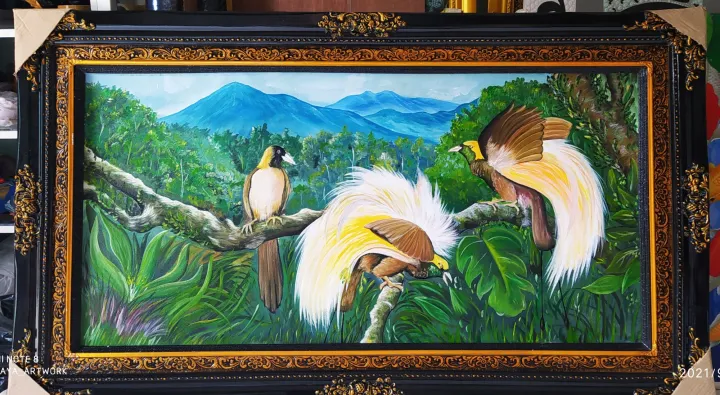 Lukisan burung cendrawasih uk 140x80 sudah sama bingkai | Lazada Indonesia