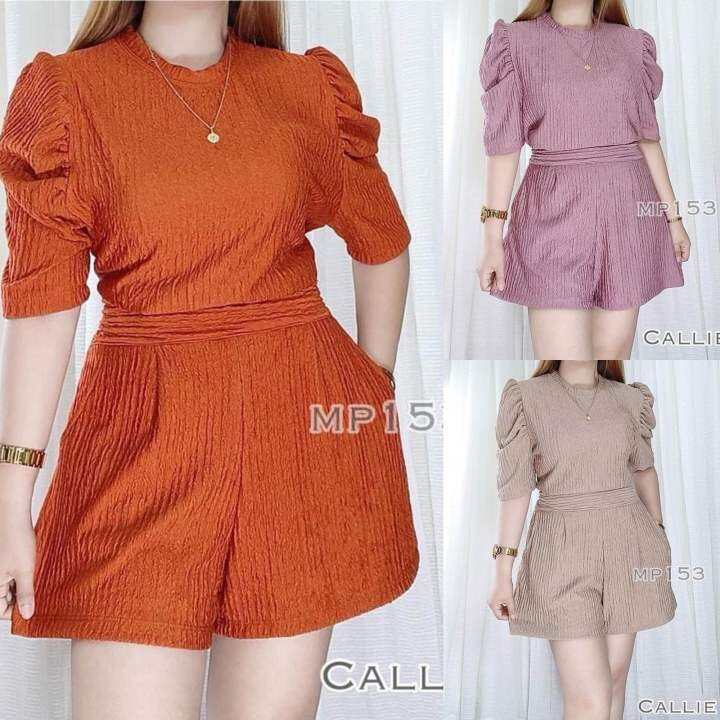 Medium-2xl Callie Elegant Coords Puff Sleeve Blouse & Short Terno ...