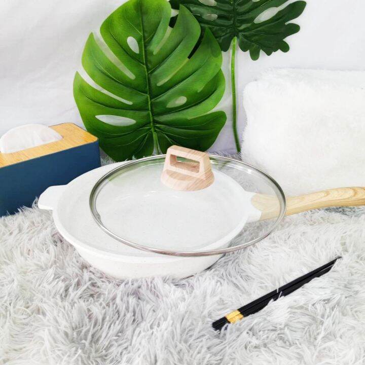 GAOBOOS Nonstick Woody Marble stone 28CM Cooking Wok Granite coating ...