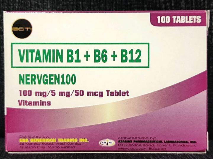 Nervgen 100 Vitamin B Complex B1+B6+B12. 100 tablets. FDA approved | Lazada PH
