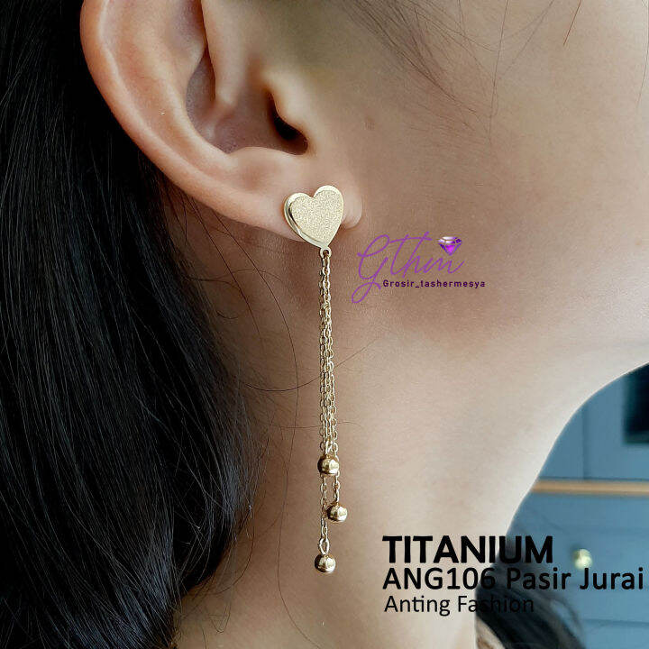Anting Titanium Jurai panjang Love Pasir elegan Mewah Anti Karat bisa ...