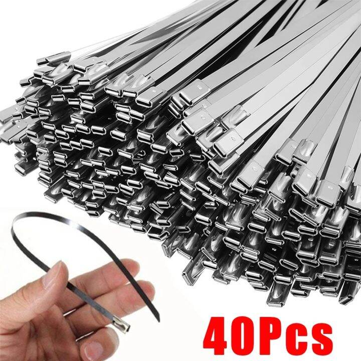 20/40Pcs Stainless Steel Cable Ties Reusable Self-sealing Fastening ...