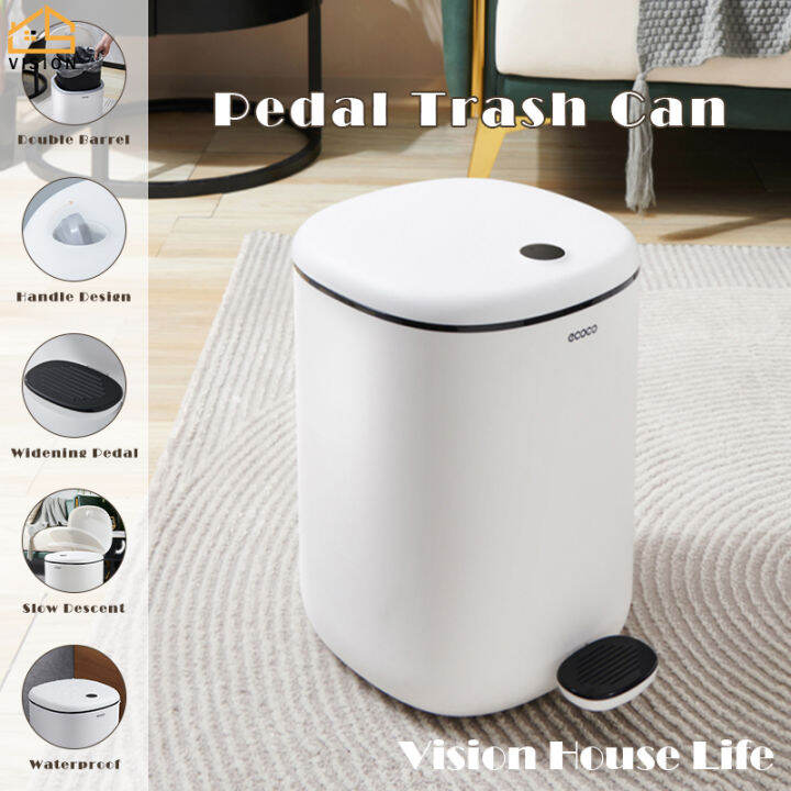 Vision 10L Foot-on Trash Can with Lid Household Foot Pedal Garbage Bin ...