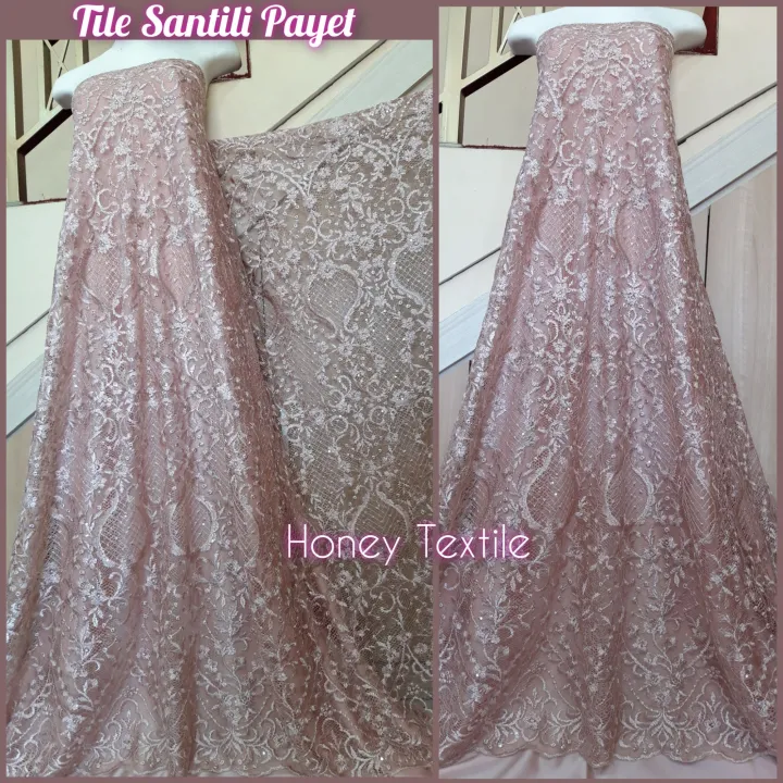 Kain Tile/Tulle Santili Sequinded Payet, kain tile brokat, tile santili ...