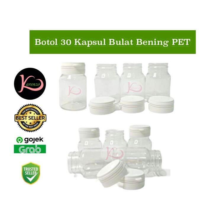 Botol 30 Kapsul Bulat Bening PET / Botol Obat 30 kapsul Bulat Bening ...