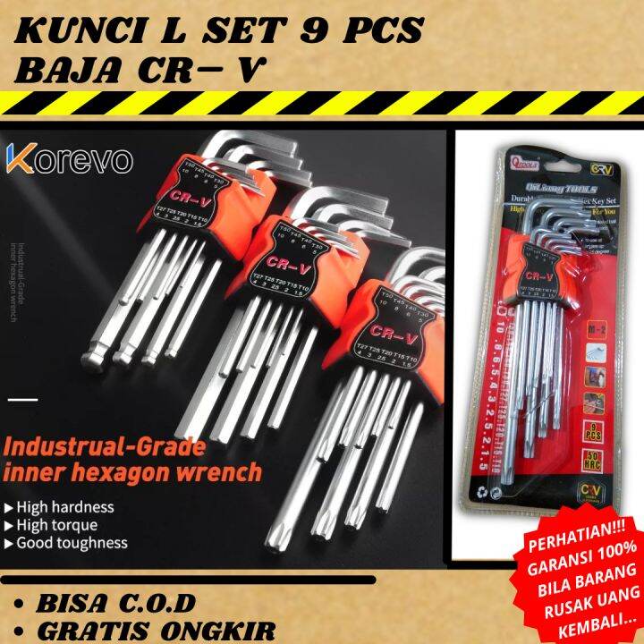[SET] Kunci L Set Isi 9 Pcs Berbahan Satin CRV Model Hexagonal dan ...