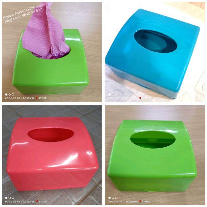 14.5cm Square Tissue Box Tissue Holder height 8cm Green Kotak Tisu Segi ...
