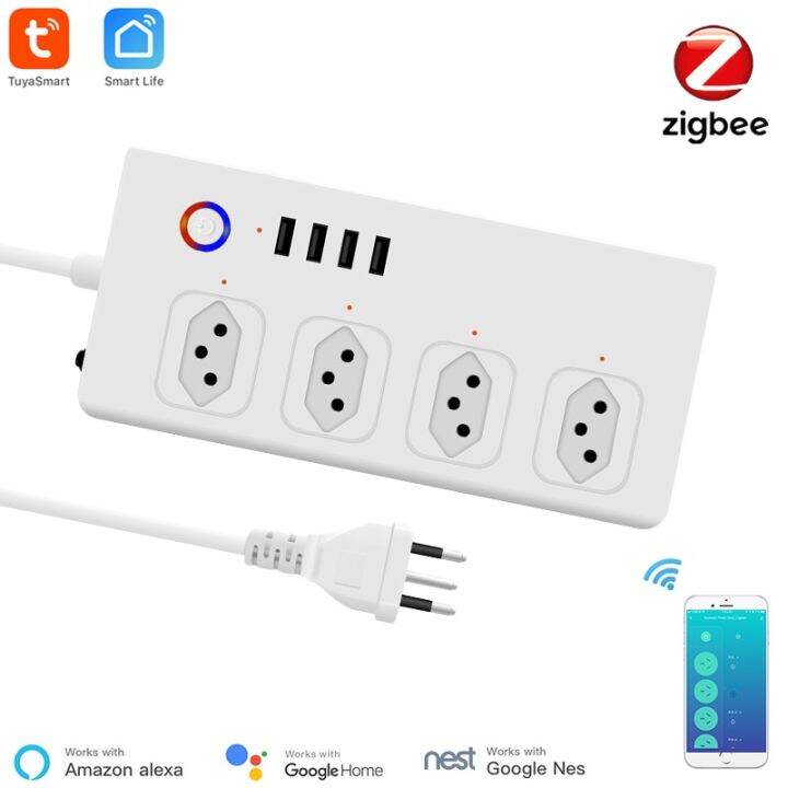 Brazil Smart Zigbee Power Strip, Tuya WiFi/Zigbee Outlet 4 Plugs 4 USB ...