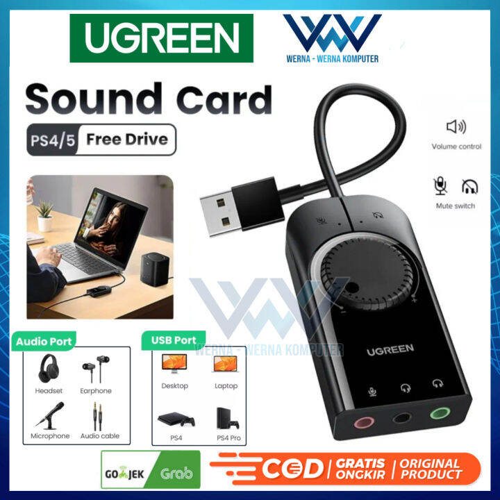 UGREEN Sound Card External USB Audio Card Adapter USB to Jack 3.5mm Earphone Microphone ...