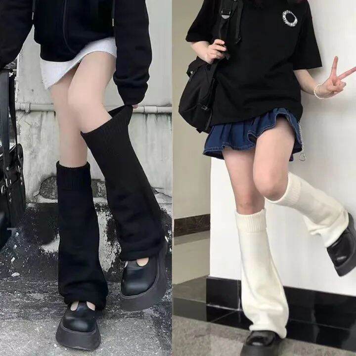 ถุงเท้าขาบานลูกไม้แสนหวาน Y2K JK สาวญี่ปุ่นโลลิต้าถุงเท้าถักที่อุ่นขาชุดคอสเพลย์ฤดูหนาวสีทึบปก ...