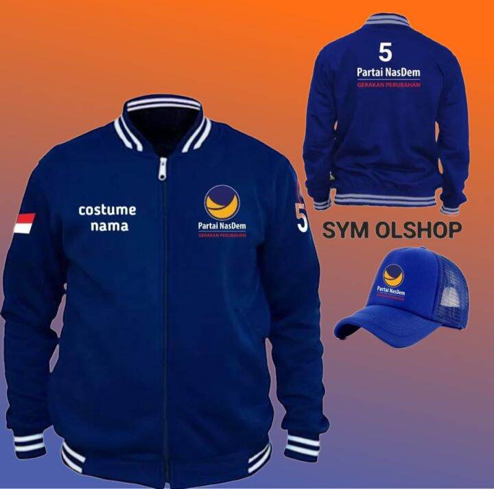 Jaket blue navy logo partai nasdem free topi bisa riques nama | Lazada ...