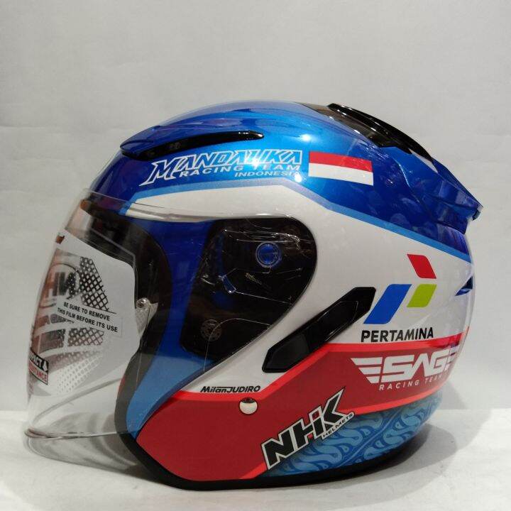 HELM NHK R1 GP EDITION MANDALIKA BLUE MD HELM HALF FACE | Lazada Indonesia