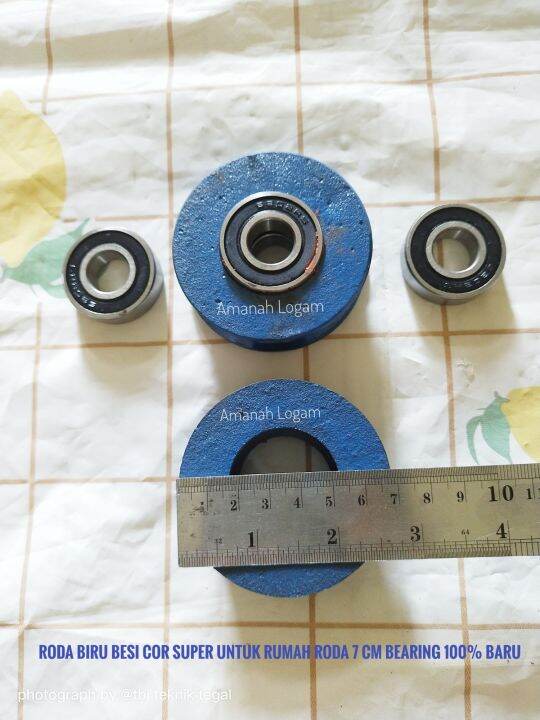 Roda Biru besi cor super untuk rumah roda 7 cm bearing 100% baru ...