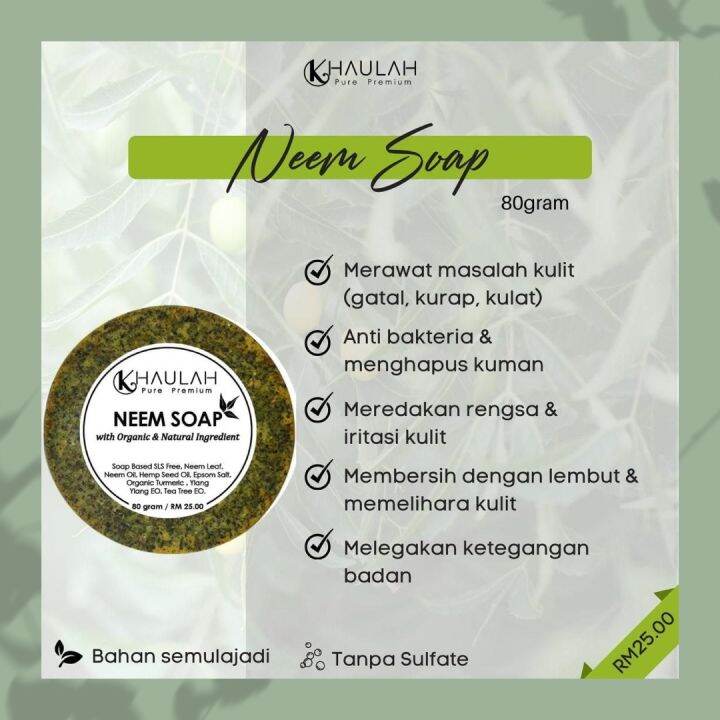 KHAULAH Neem Soap | Sabun Semambu | Gegata | Campak | Gatal | Ruam 80g ...