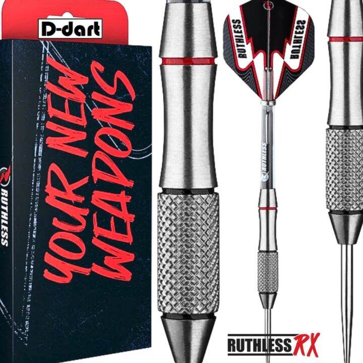 RUTHLESS RX STEEL TIP DART- 27G FRONT KNURL BLACK RED Ruthless Scallop Darts 80% Tungsten Steel ...