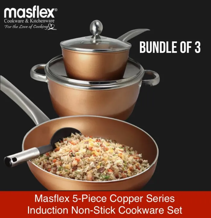 Masflex 5 Piece Copper Forged Induction Ready Non Stick Cookware Set ...